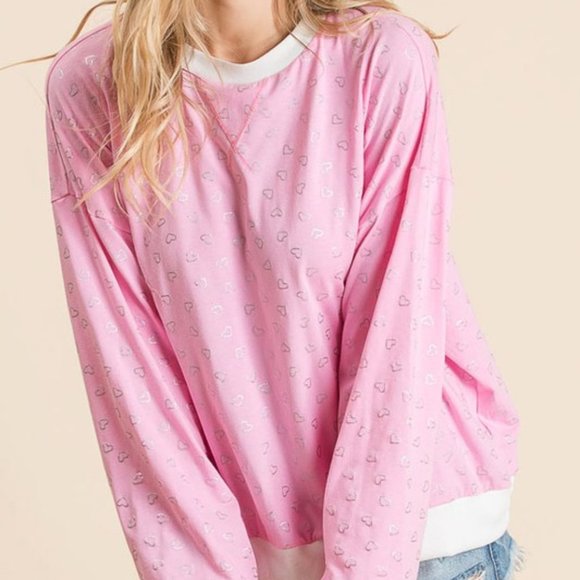 BiBi | Tops | 4 Pink All Over Heart Print Pull Over Top | Poshmark